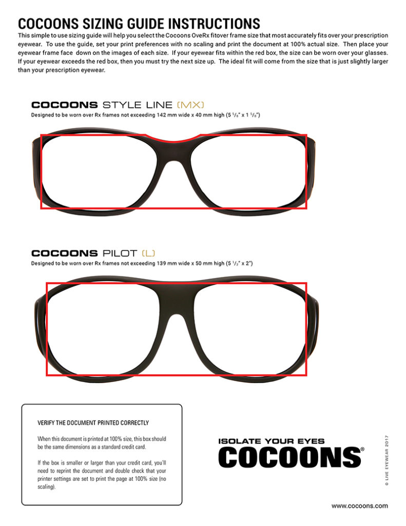 Fitovers Size Finder for Cocoons Sunglasses